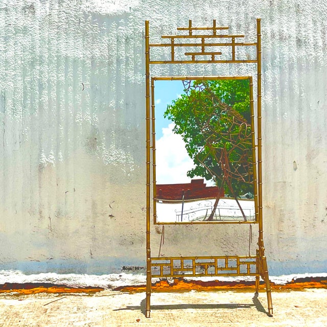 Vintage Coastal Gilt Faux Bamboo Chevalier Mirror | Chairish