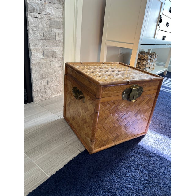 1950s Square Woven Rattan Trunk | Chairish