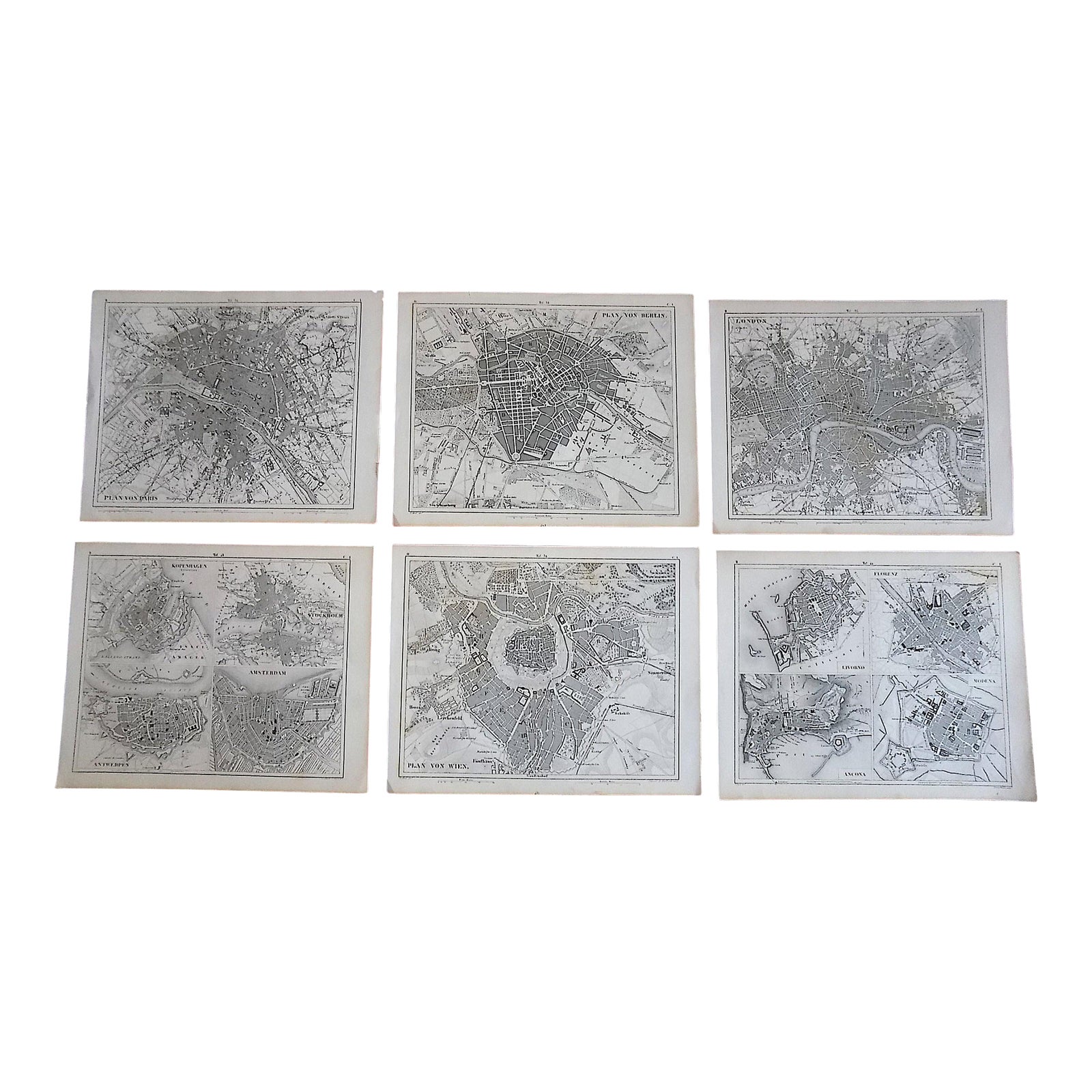 Authentic Antique 19th C. Map Lithographs of Major European Cities ...