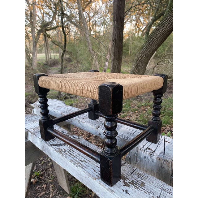 Woven Rope Stool on Turned Legs (Uk) | Chairish