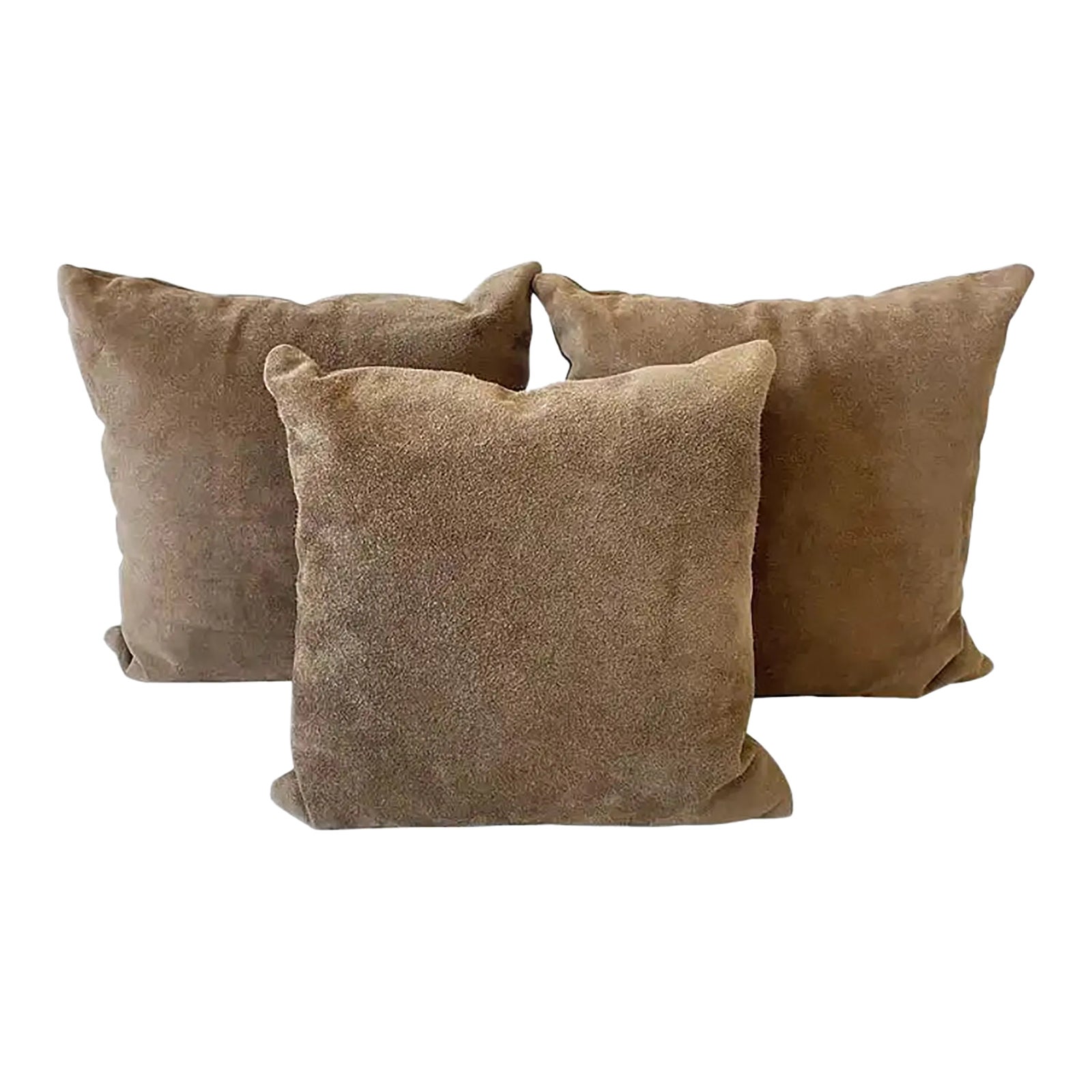 Set of 3 Custom Chocolate Brown Suede Pillows | Chairish