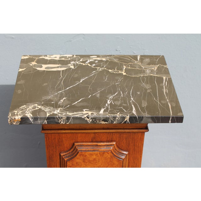 Mid Century Exotic Wood Marble Top Display Pedestal/ Cabinet | Chairish