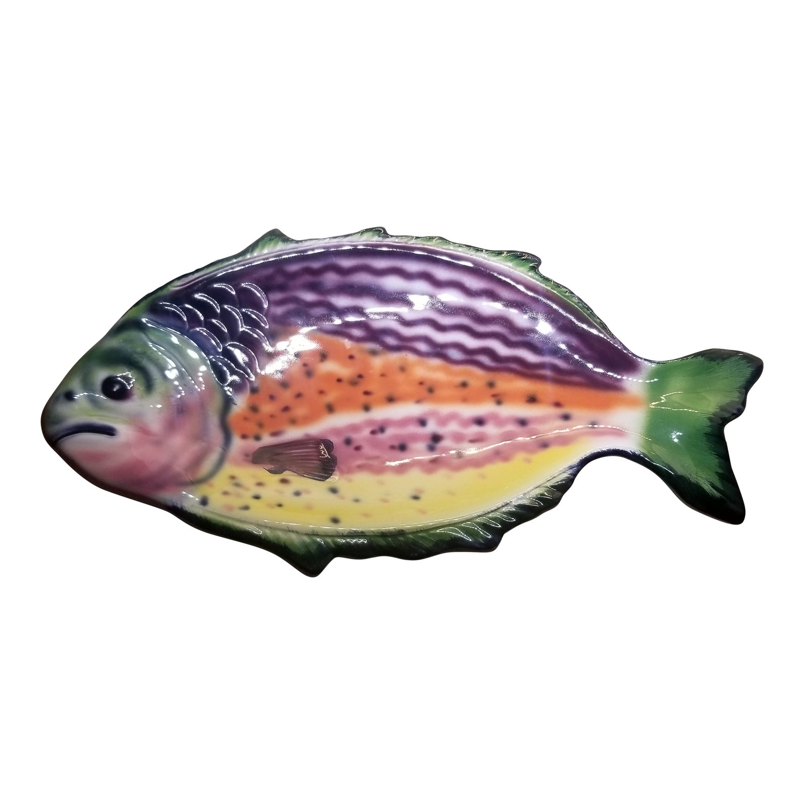 Vintage Hand Painted Italian Ceramic Fish Serving Platter, Numbered ...