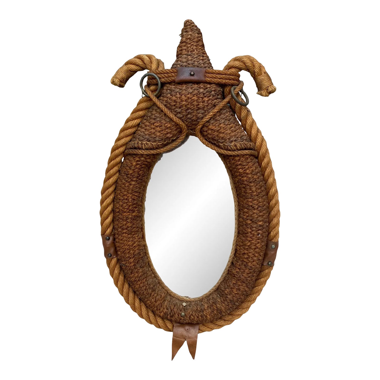 Mid-Century Rope Horse Yoke Mirror Adrien Audoux and Frida Minet | Chairish