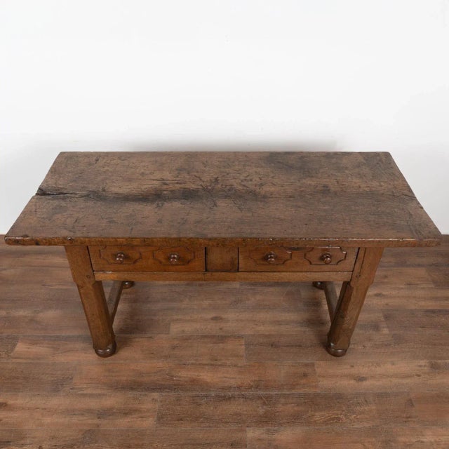 Dark Oak Console Table With Two Drawers, Spain 1800's | Chairish