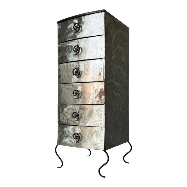 80's Postmodern Memphis - Style Brushed Metal Tall Six Drawer Chest ...