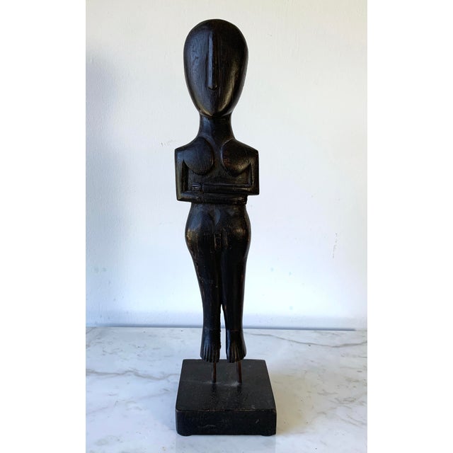 1990's Cycladic Style Figure of a Woman Wooden Sculpture | Chairish