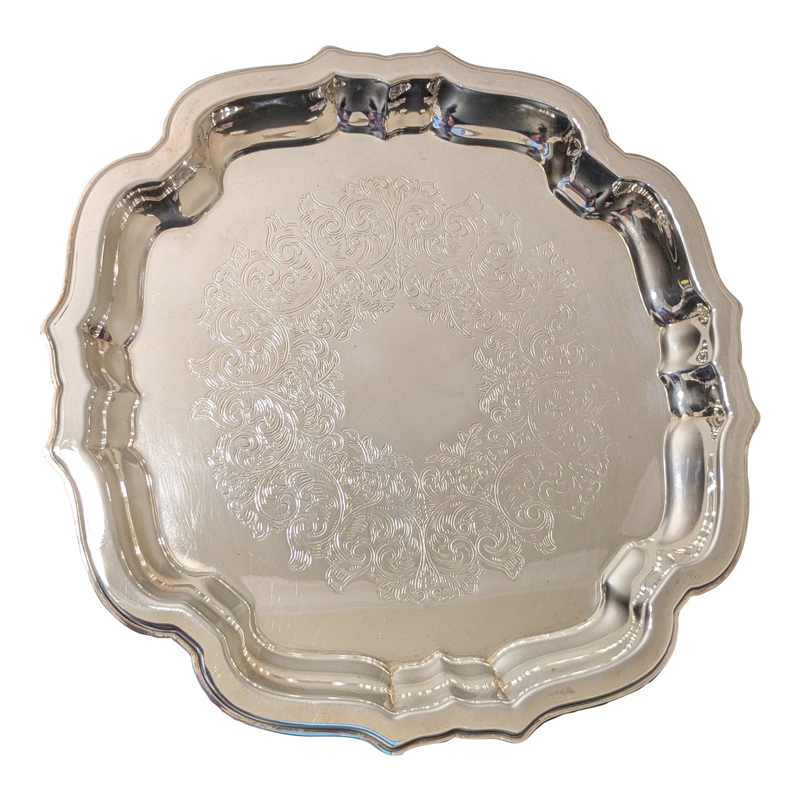 1980s Oneida 10" Chippendale Round Silverplate Tray | Chairish