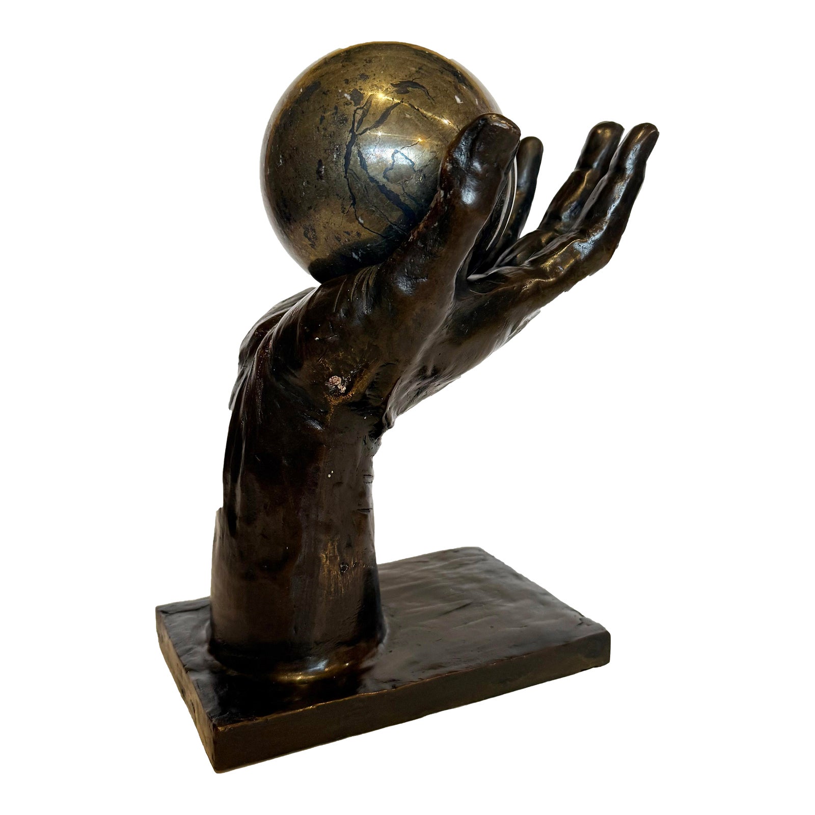 Bronze Hand Sculpture With Hematite Sphere | Chairish