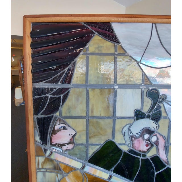 Signed and Dated 1987 Boston Tall Stained Glass Window Depicting Moulin ...