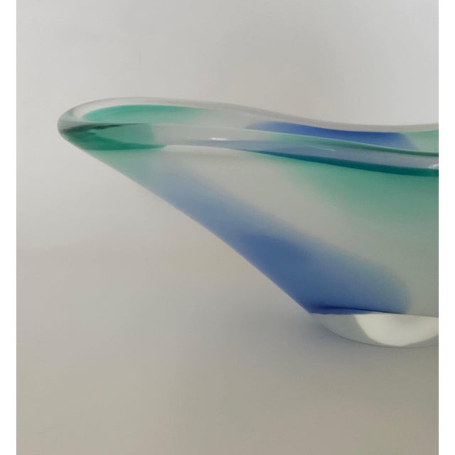 1970s Murano-Style Blue-Green Triangular Art Glass Vase Attributed to ...