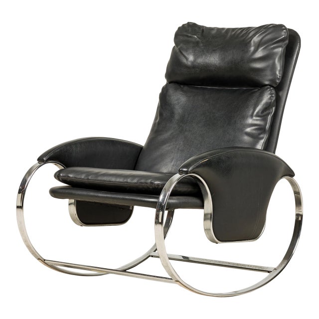 Guido Faleschini Italian Mid-Century Chrome and Black Leather Rocking ...