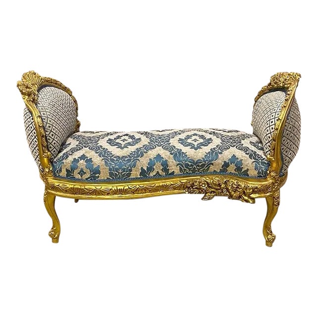 Baroque Style Blue Tufted Bench | Chairish