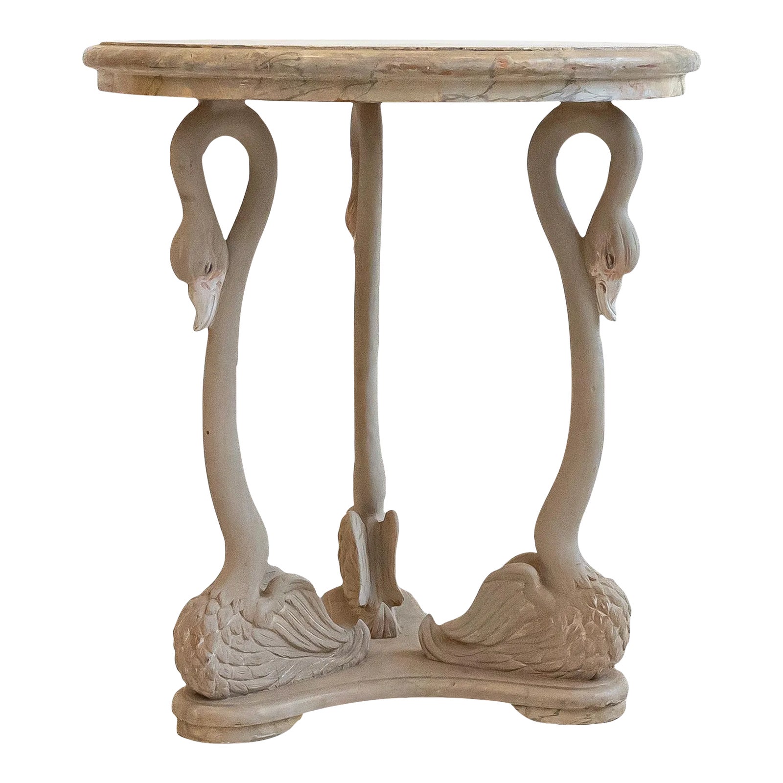 Italian Wood Carved Swan Table With Faux Marbled Top | Chairish
