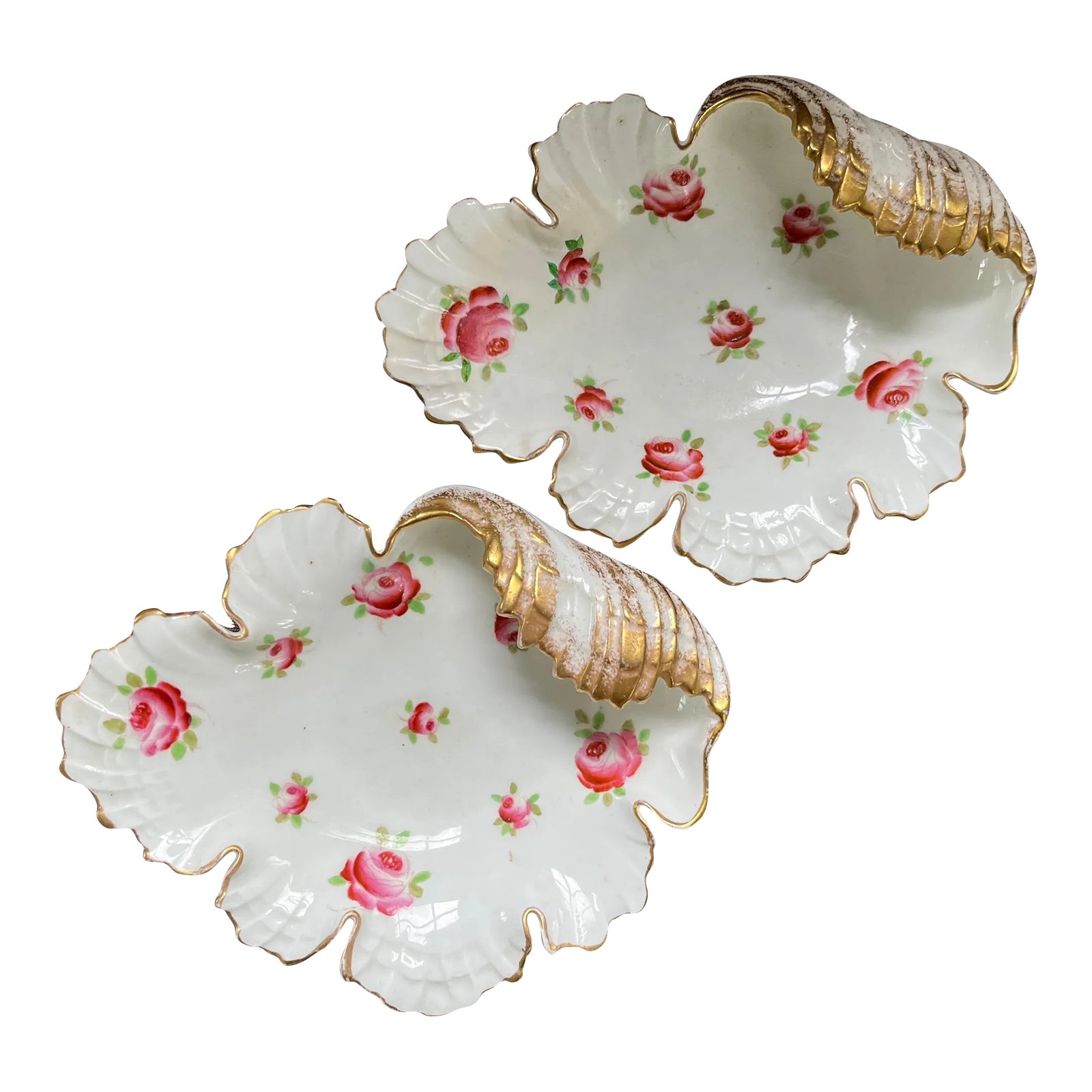 Antique 19th Century English Porcelain Rococo Shell Shape Leaf Dishes ...