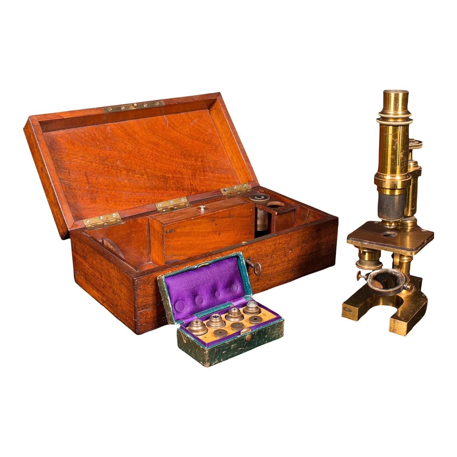 1900s Victorian Antique Monocular Microscope, English Brass, Scientific ...