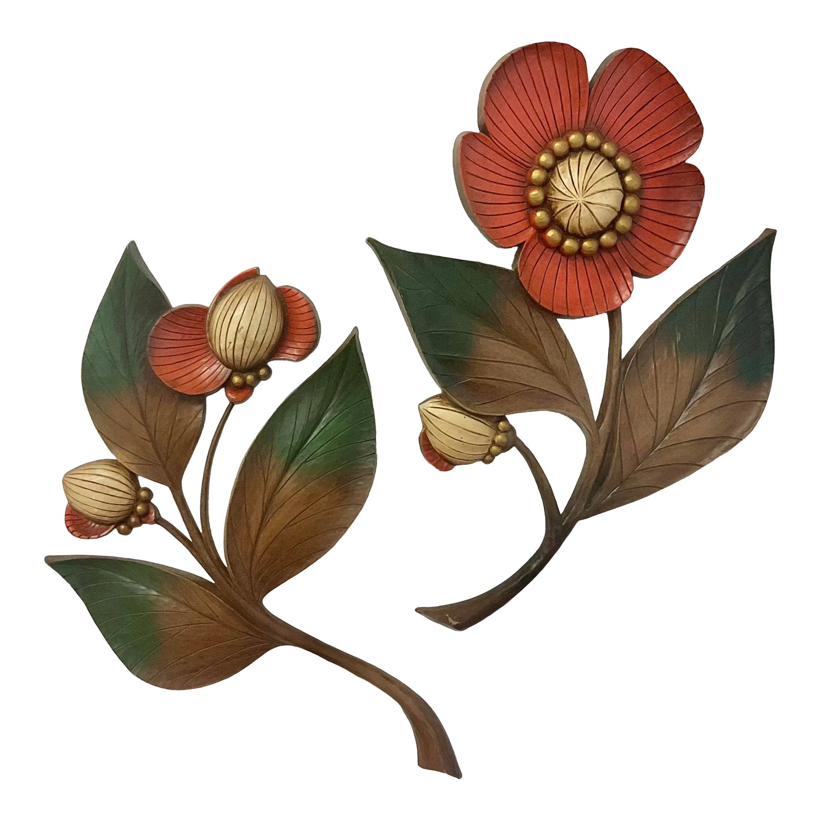 1960s Mid-Century Syroco Wild Flowers Wall Sculpture - 2 Pieces. | Chairish