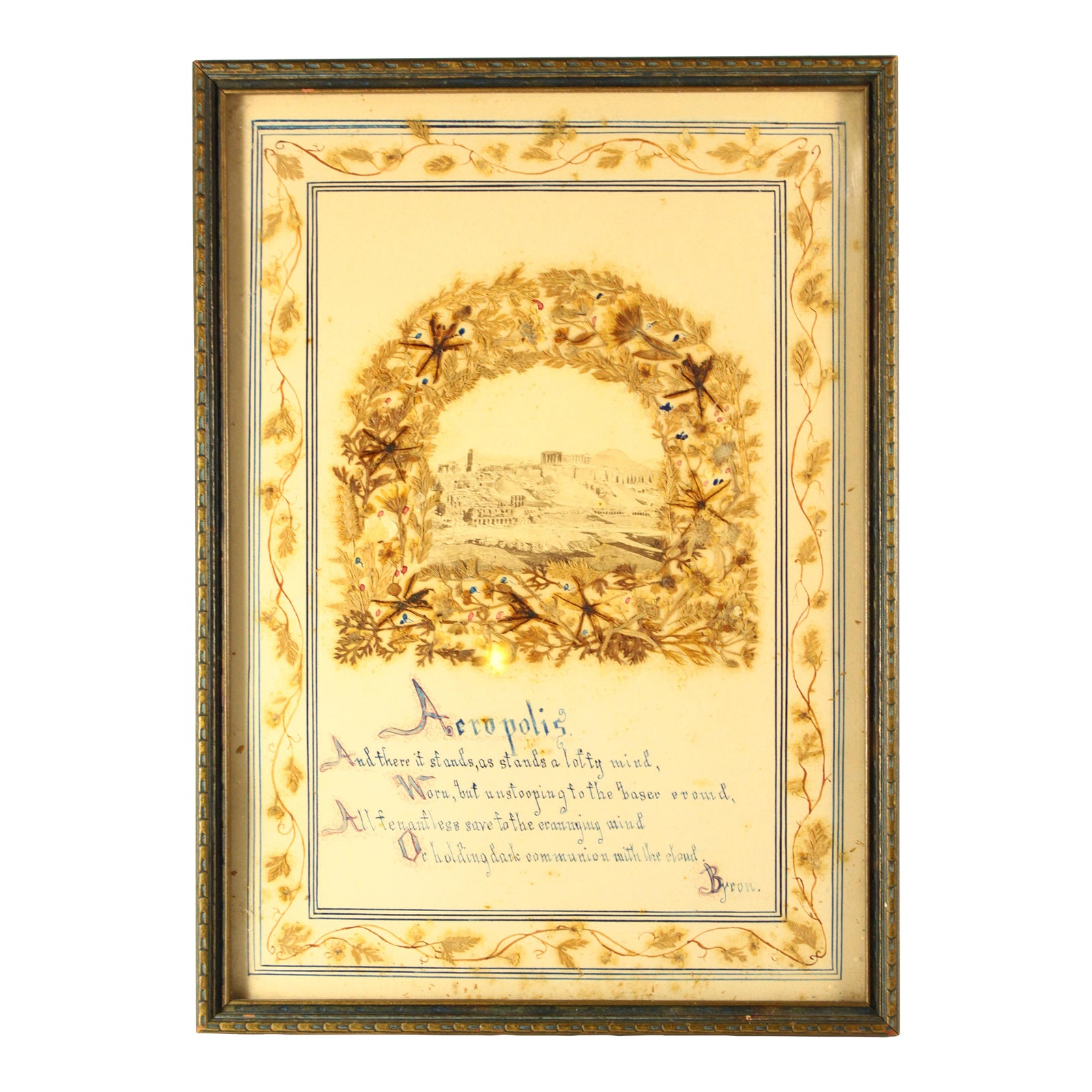 19th Century Watercolor & Herbarium Drawing of Acropolis & Calligraphy ...