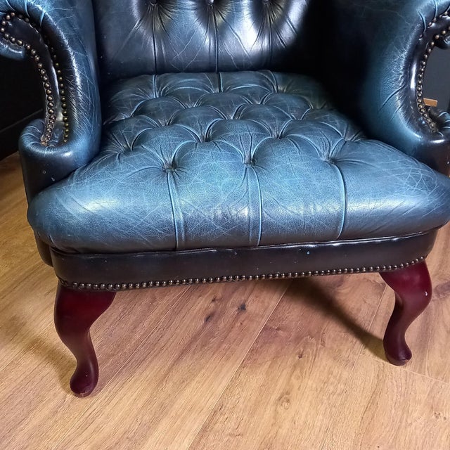 Chesterfield Barrelback Blue Club Chair, 1970s | Chairish
