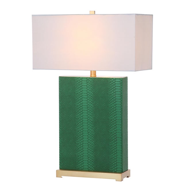 27.75 Inch H Faux Snakeskin Table Lamp in Dark Green - a Pair | Chairish