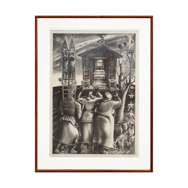 1984 "Upper Room" Black and White Abstract Figurative Lithograph ...