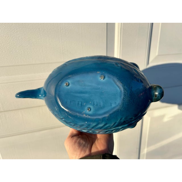 Vintage Blue Glazed Ceramic Fish Planter | Chairish