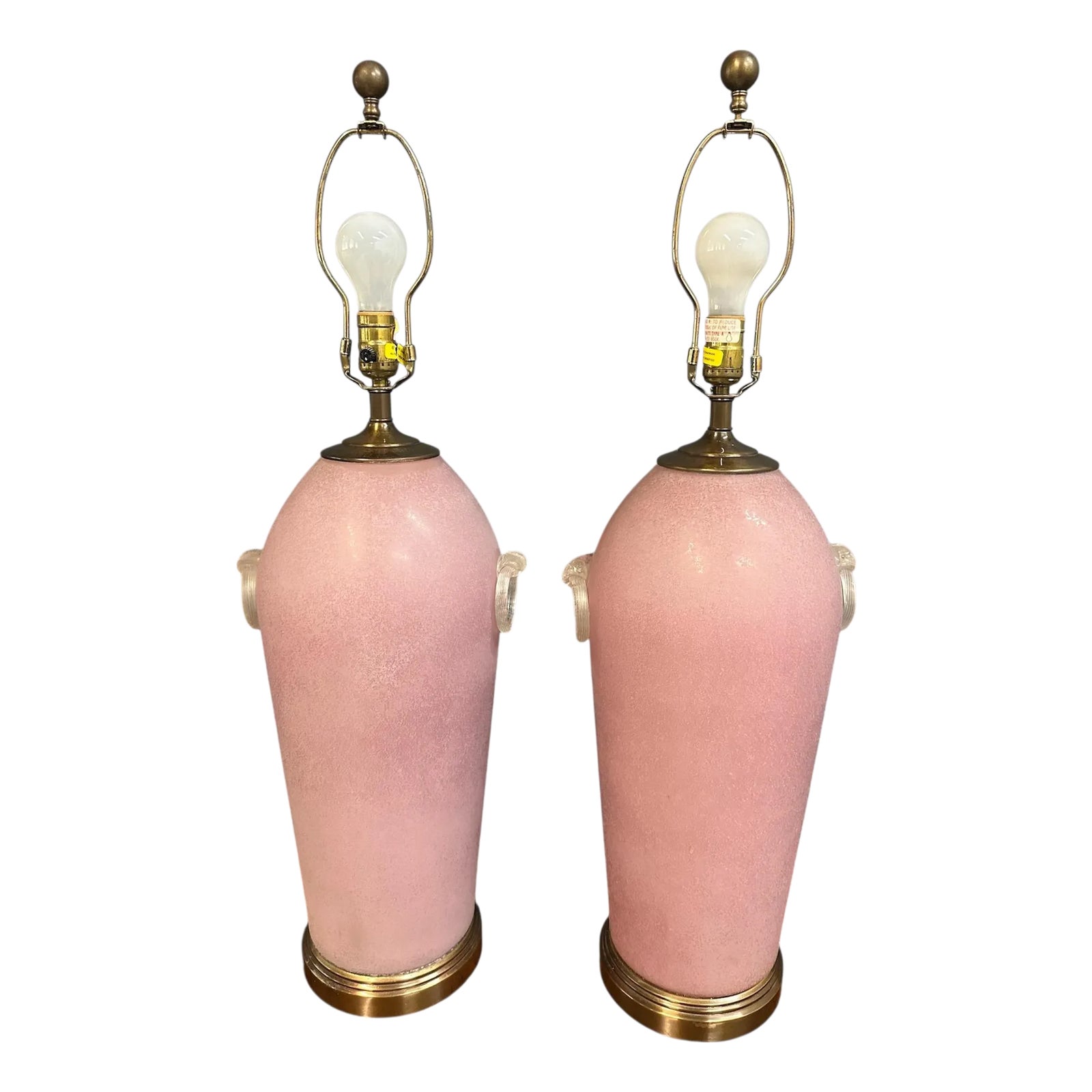 Pair of 1980s Hollywood Regency Pink Acid Etched Glass Urn Lamps by ...