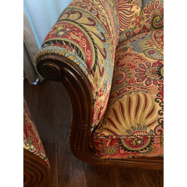 Large Comfortable Paisley & Mahogany Tall Back Club Chairs- a Pair ...