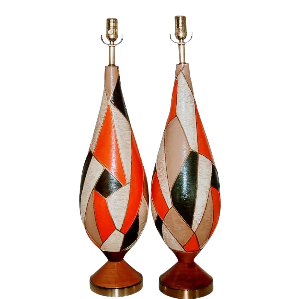 Pair of Vintage Italian Ceramic Googie Style Tall Table Lamps | Chairish