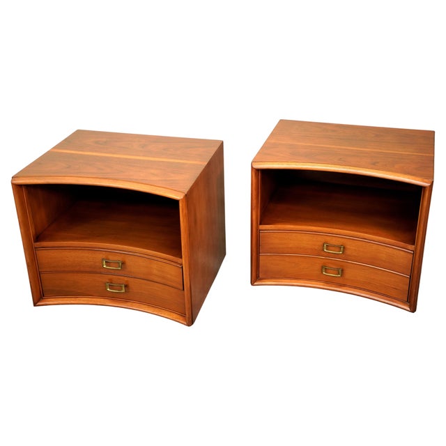 Pair of Paul Frankl for Johnson Furniture Walnut and Brass Nightstands ...