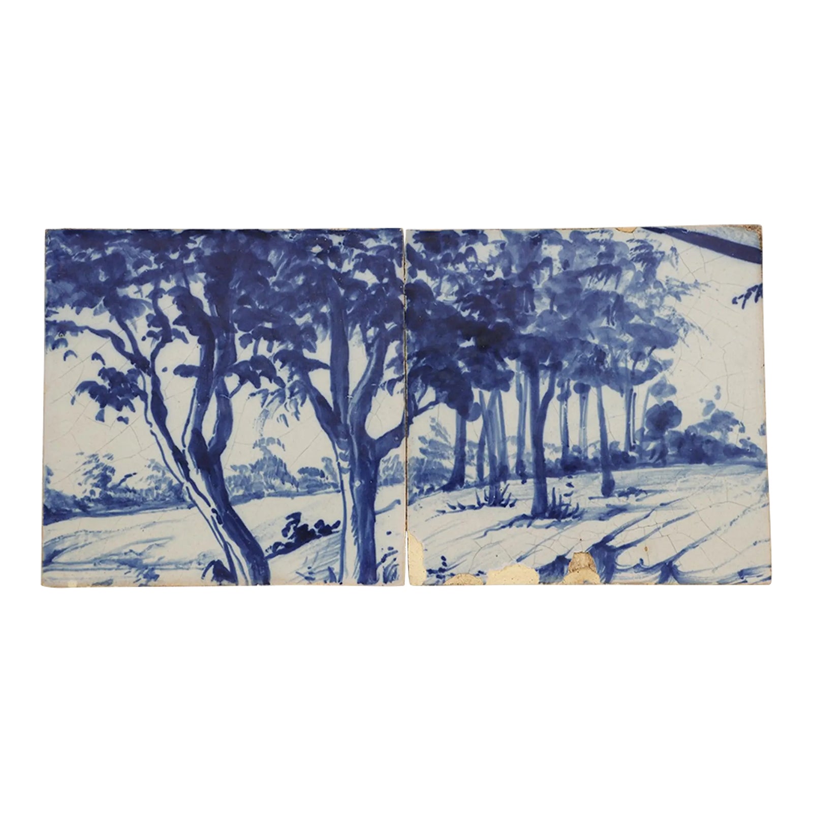 19th Century Set of Two Tiles Depicting Trees, Portuguese Baroque ...