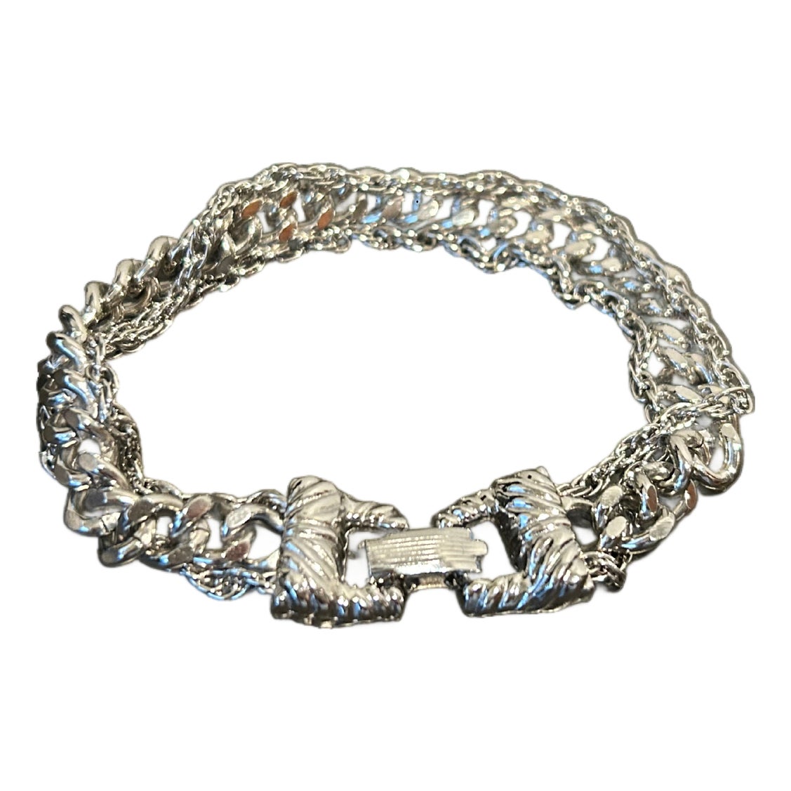 Vintage Goldette Nyc Silver-Tone Double Curb Link Bracelet With Figural ...