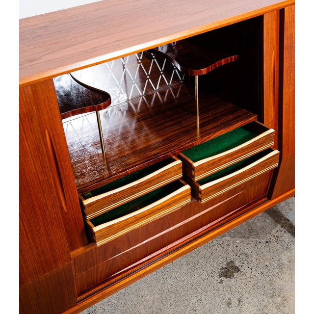 1960s Mid Century Danish Modern Credenza Highboard Teak Sliding Doors ...