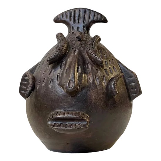 Vintage Aztec Warrior Two-Faced Pottery Head, 1980s | Chairish