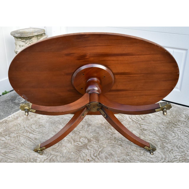 Vintage Council Inlaid Mahogany Oval Coffee Table W/Brass Capped Feet ...