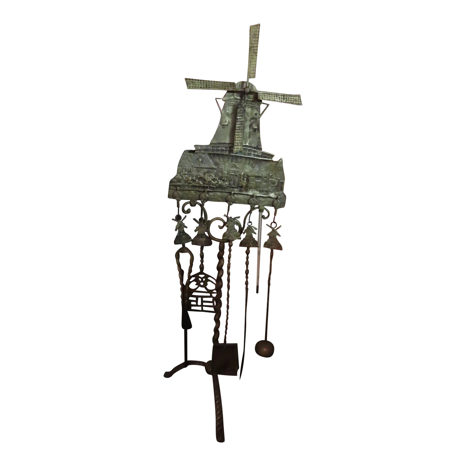 Brass Victorian Windmill Fireplace 5-Piece Tool Set | Chairish