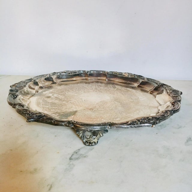 Vintage Large Footed Silverplate Tray by Pilgrim | Chairish
