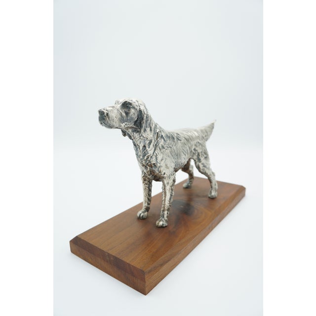 Vintage Silverplate Sporting Dog on Wooden Base | Chairish