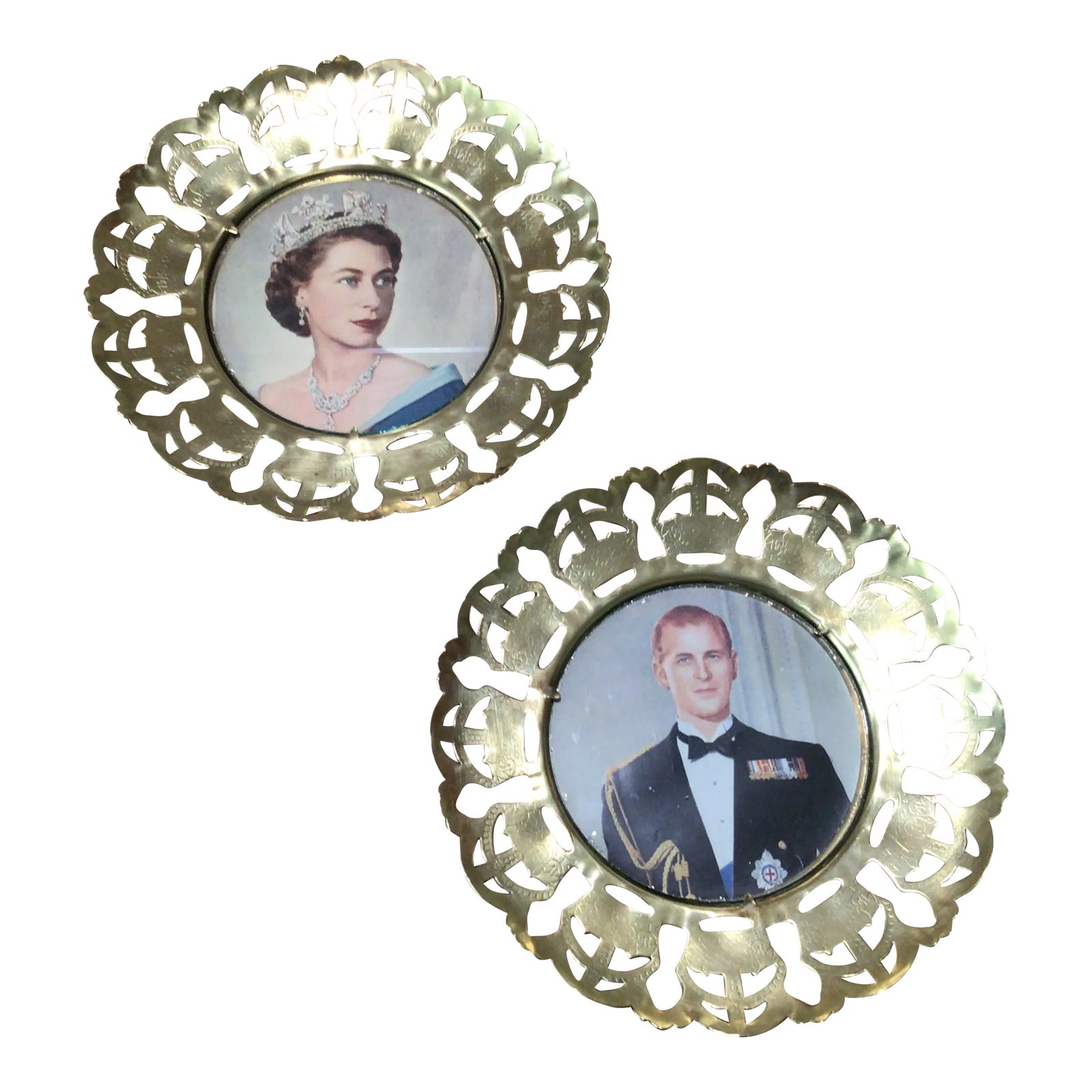 Vintage Queen Elizabeth and Prince Phillip Brass Crown Filigree ...