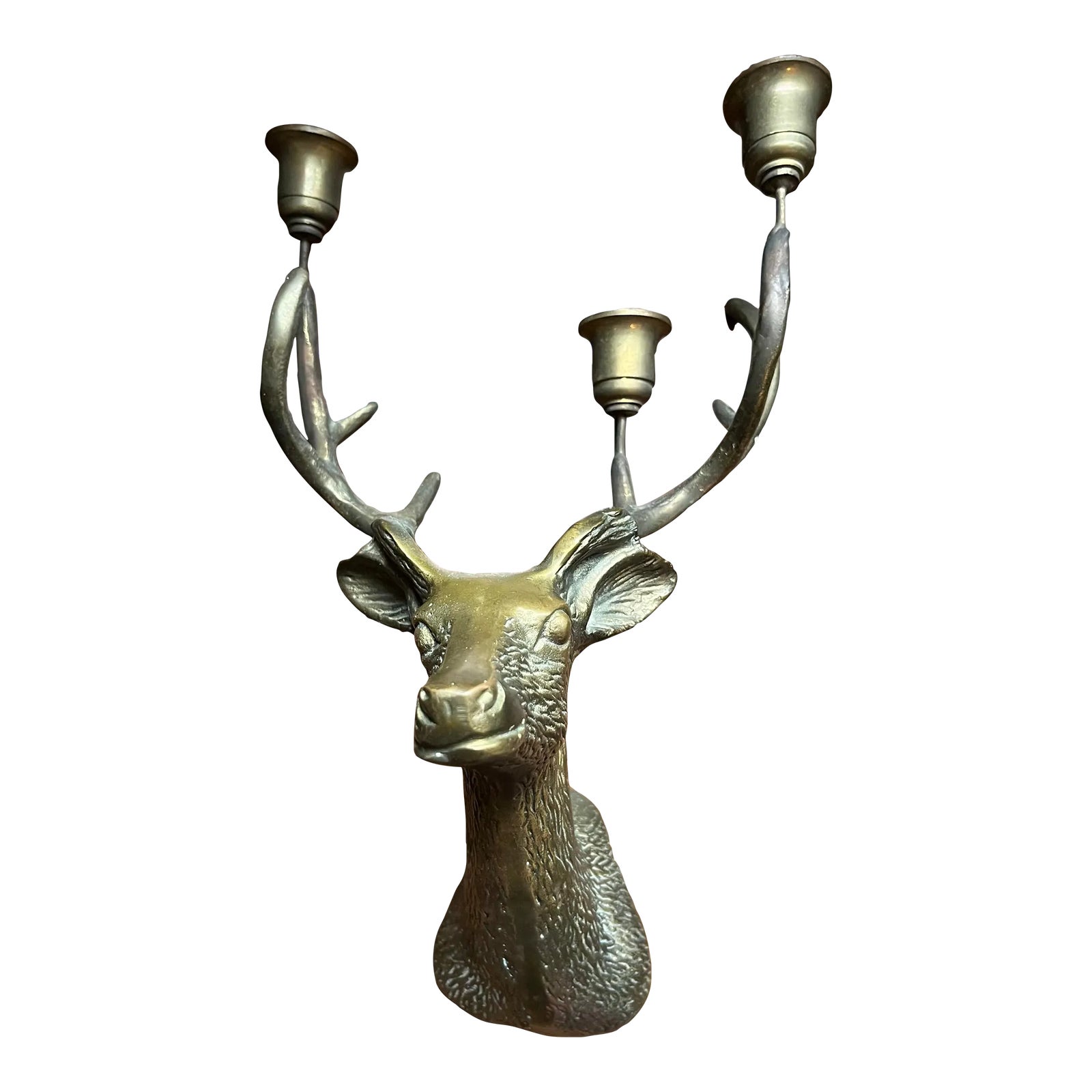 Mid 20th Century 3-Candle Brass Stag Candelabra Wall Sconce | Chairish