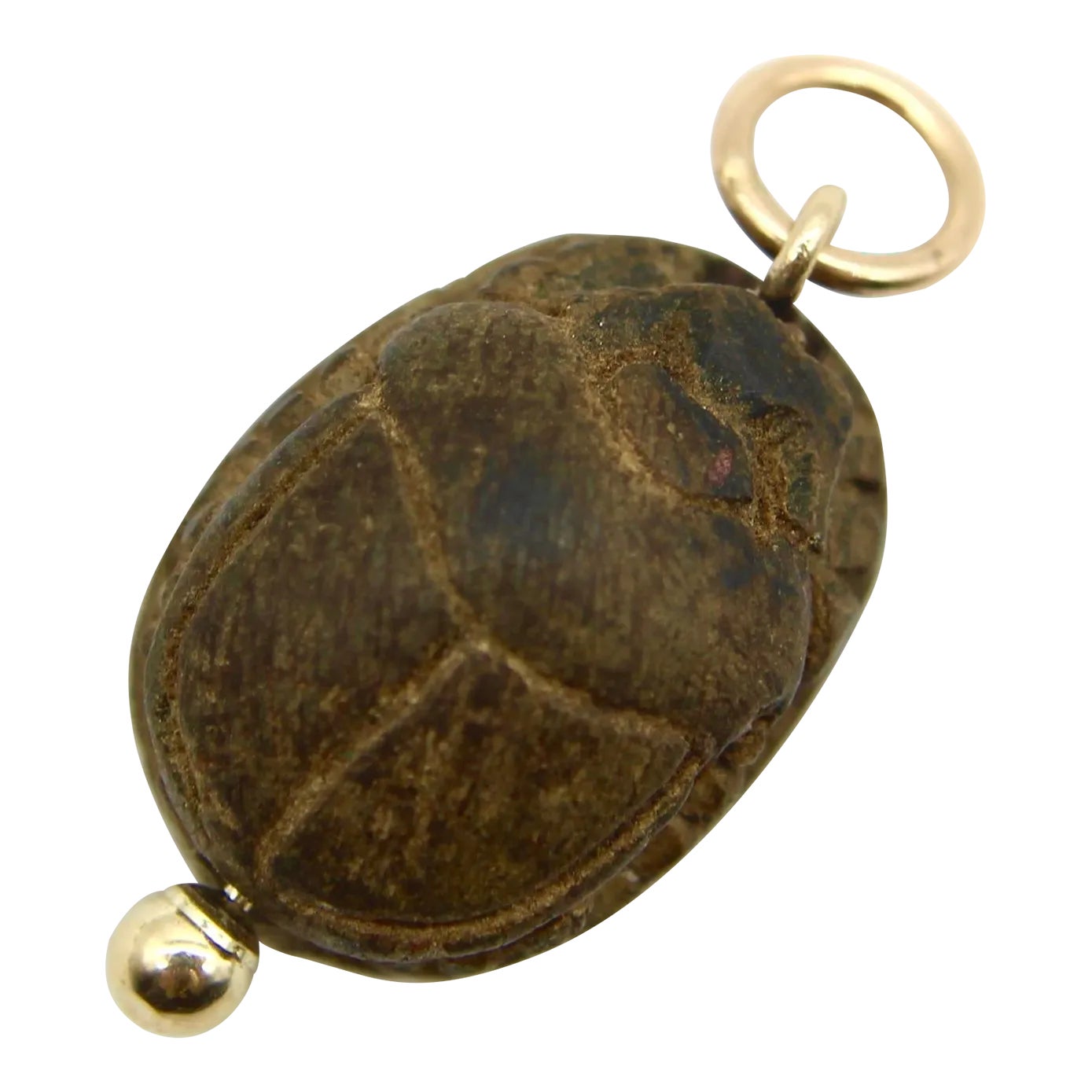 1920s Egyptian Revival Brown Faience Scarab Pendant With 14k Gold Mount ...