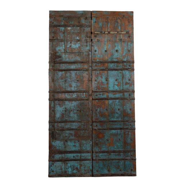 Antique Distressed Blue Indian Door Carved Door Spanish Doors | Chairish