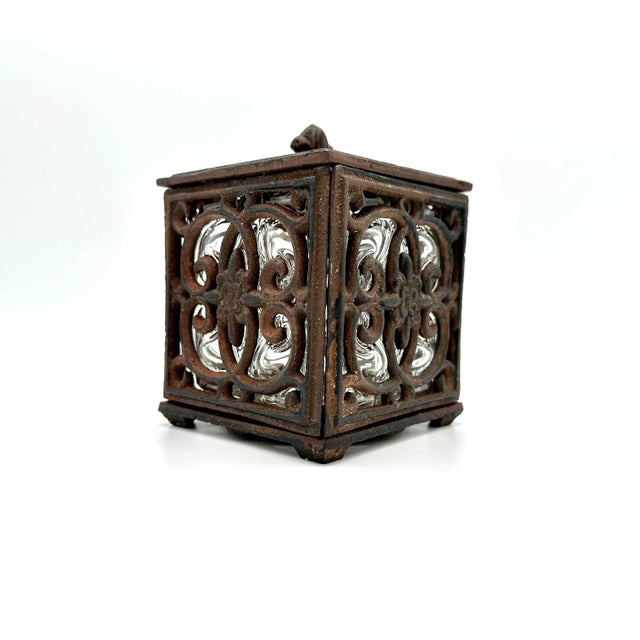 Late 19th Century Antique Iron Box With Caged Bubble Glass | Chairish