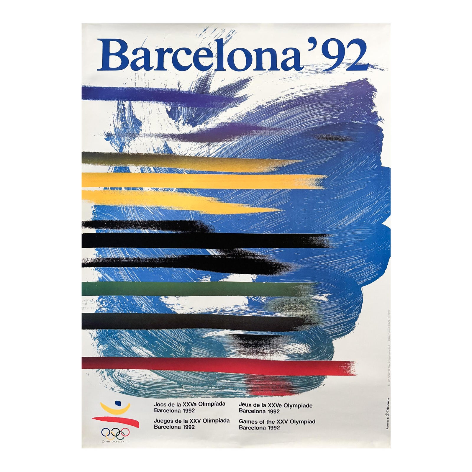 1992 Barcelona Olympic Poster, Blue, Yellow, Black, Green and Red Paint ...