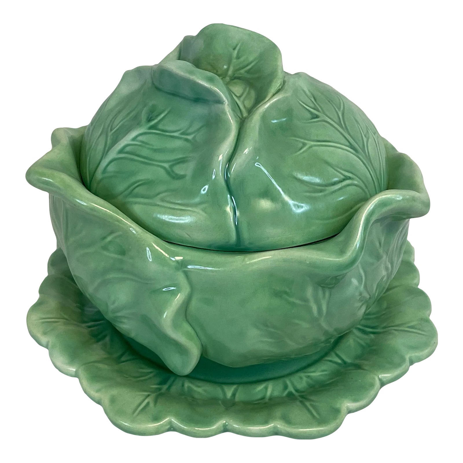 Mid-Century Folk Art Trompe L’Oeil Cabbage Lidded Tureen With Under ...