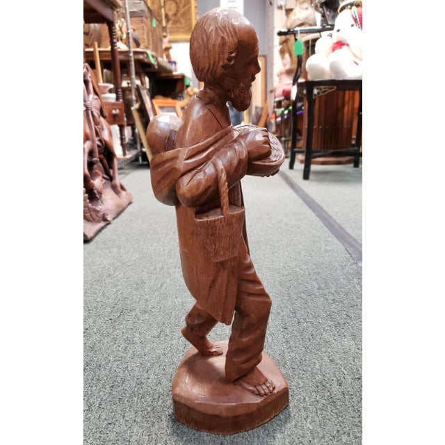 Mid 20th Century Old Wanderer Wood Carving Figurine | Chairish