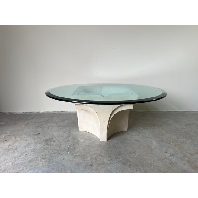 80' S Postmodern Sculptural Plaster Coffee Table W/ Glass Top | Chairish