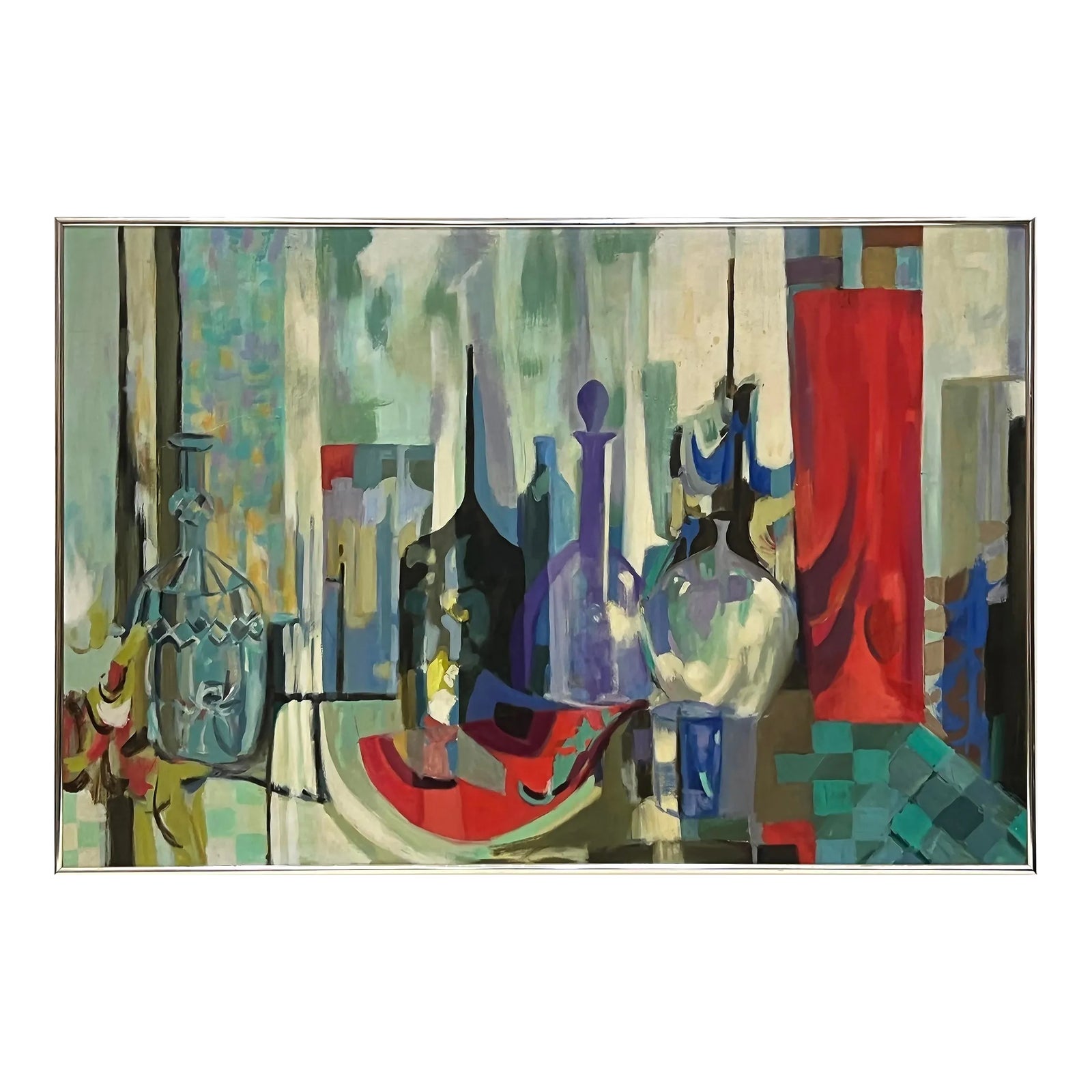 Mid-Century Modern Cubist Abstract Still Life Painting on Canvas | Chairish