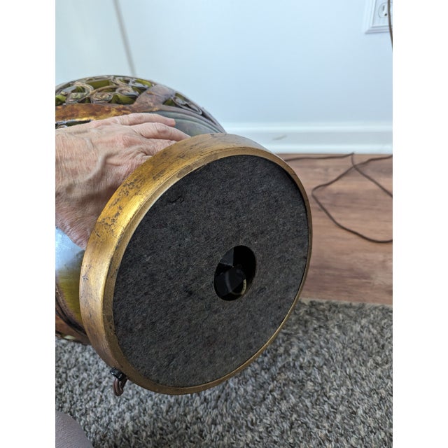 Mid-Century Extra Large Avocado Weave Lamp | Chairish