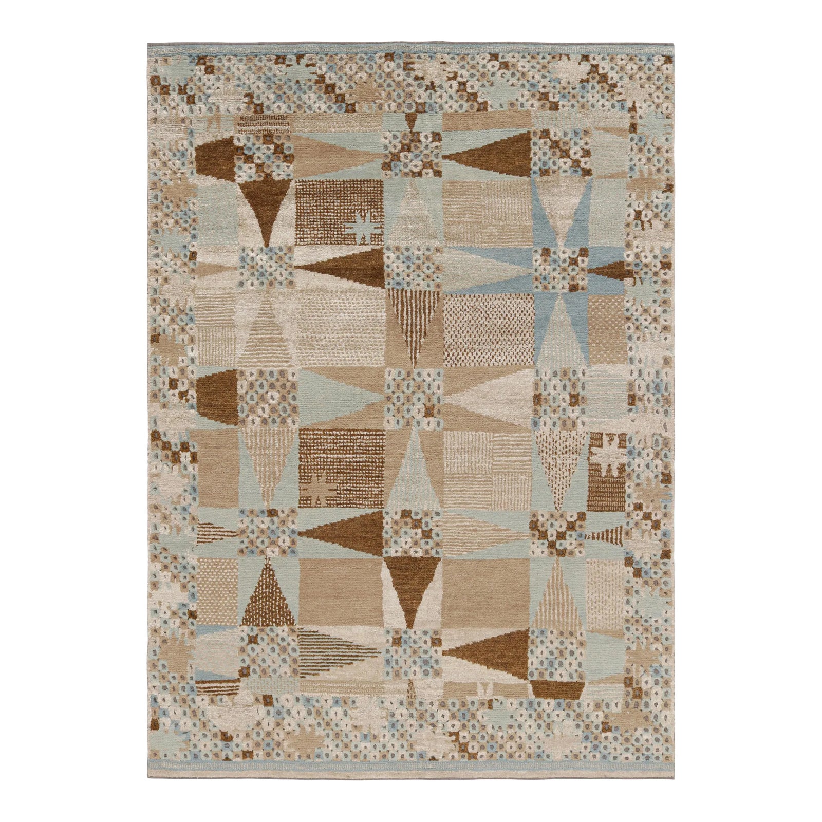 Rug & Kilim’s Scandinavian Style Rug in Beige-Brown and Blue Geometric ...